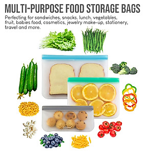 LeMuna 12 Pack Reusable Food Storage Bags, BPA Free Reusable Freezer Bags, PEVA Leakproof (4 Gallon Freezer Bags, 4 Reusable Sandwich Bag, 4 Reusable Snack Bags)