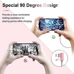 FOXSEA iPhone Charger 10FT, Right Angle Lightning Cable MFi Certified iPhone Charging Cord Nylon Braided Compatible with iPhone 14/13/12/11 Max/Pro Max/Mini/XS/XR/XS/X/8/7/iPad (Pink)