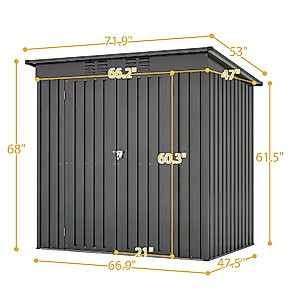 CHUNLY 6 x 4 ft Outdoor Storage Shed with 2 Double Hinged Door & Floor Base, All Weather Tool Shed Outdoor Storage Lockable Garden Shed Storage Room for Garden Patio Backyard Lawn Black