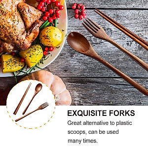 Hemoton 6 Pcs Wooden Flatware Tableware Cutlery Set Travel Utensils Wooden Fork Spoon Chopsticks Reusable Flatware Utensils for Kitchen Dinning Table