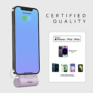 Miady 5000mAh Mini Portable Charger for iPhones, MFI-Certified Portable Phone Charger, Backup Battery Pack Charger Compatible with iPhone 14/13/12/11/X/XS/XR/8/7/6/5 Series (Cream Purple)