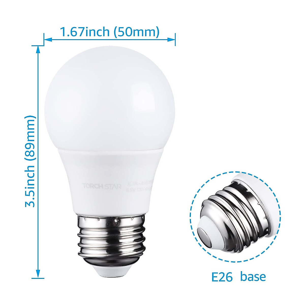 TORCHSTAR 5.5W A15 LED Bulbs 40 Watt Equivalent Dimmable, 5000K Daylight, E26 Medium Base, G45 Bulb Shape, LED Light Bulb for Ceiling Fan, UL listied, Pack of 6