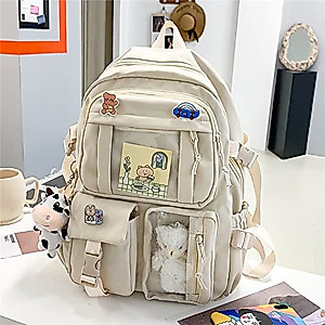 ncduansan Kawaii Backpack with Kawaii Pin and Accessories Backpack Cute Aesthetic Backpack Cute Kawaii Backpack for School(white)