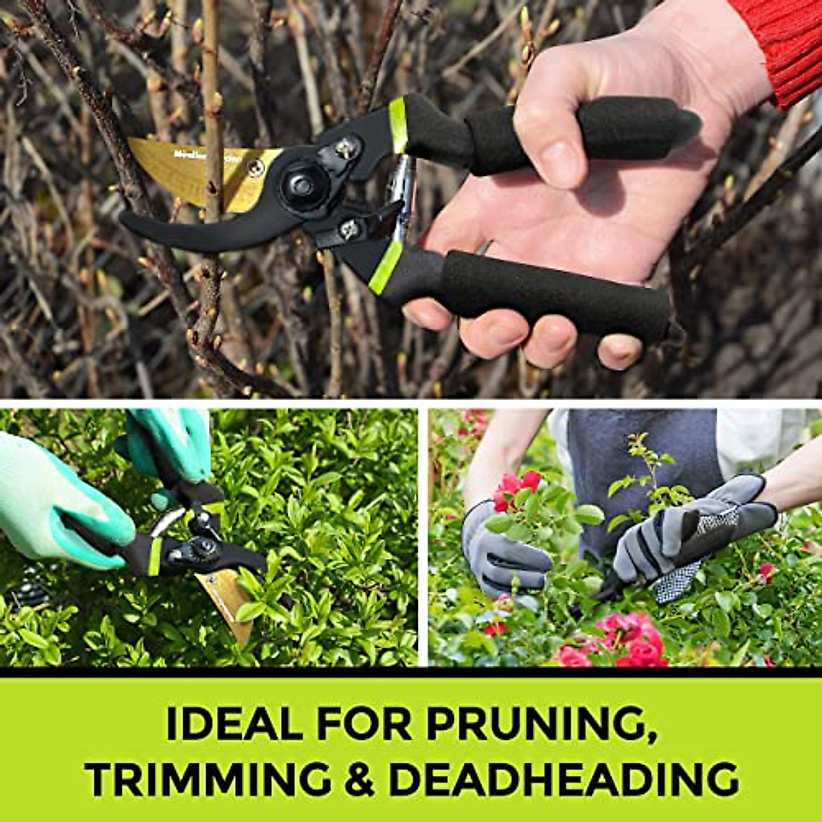 Mueller Soft Grip Garden Pruning Shears, Heavy Duty Pro Series Garden Clippers, Bypass Pruners, Durable Hardened Titanium Blades, 1.2" Cutting Diameter, Blade Lock