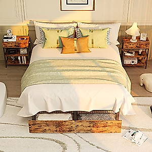 IRONCK Full Bed Frame with Storage Drawer, Platform Bed Frame Queen Size Wooden Board Decor, Strong Steel Slat Support, No Box Spring Needed, Space-Saving