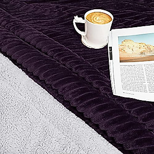 PAVILIA Sherpa Fleece Blanket Throw | Stripe, Super Soft, Plush, Luxury Flannel Throw | Thick Fluffy Ribbed Microfiber Blanket for Sofa Couch Bed (Purple, 50x60 inches)