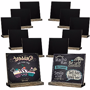 Mini Chalkboard Signs, 5 X 6 Inch Vintage Wooden Tabletop Chalkboard Sign with Base Stand, Set of 12 Pack, Ideal for Table Numbers, Food Signs, Message Boards, Party Decorations, Event Supplies