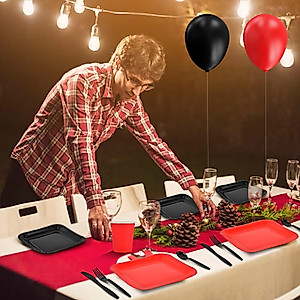 120 Pieces Red and Black Paper Plates and Napkins Party Decorations Supplies Square Red and Black Dinnerware Paper Plates Cups and Utensils Set for 2023 Congrats Grad Wedding Birthday Parities