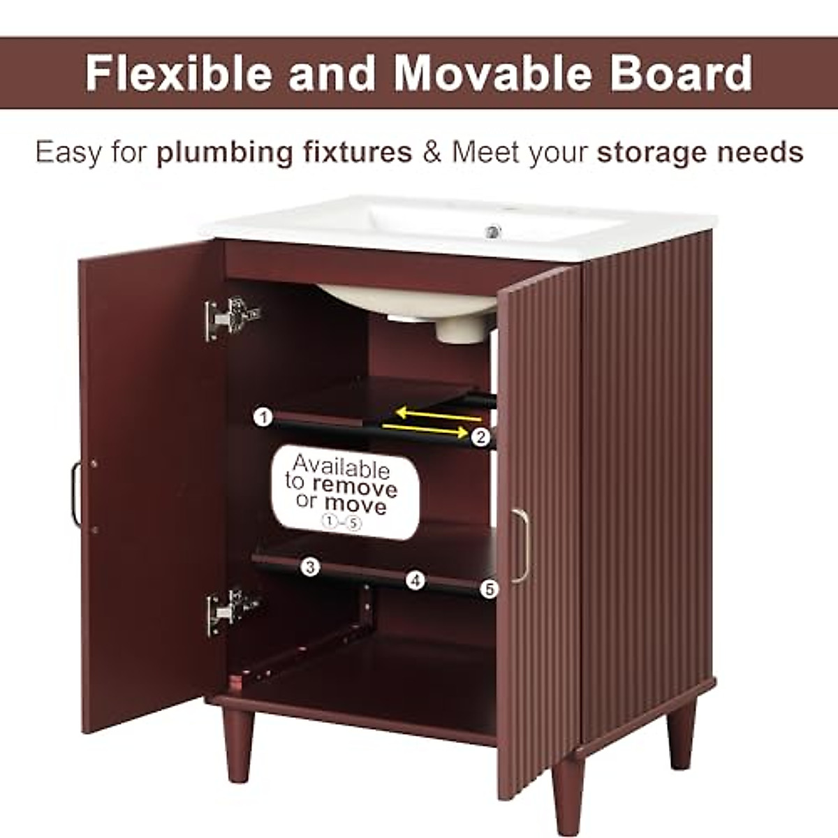 Tomkate 24 Inch Bathroom Vanities with Sink, Freestanding Bathroom Vanity with Ceramic Single Sink Combo, Modern Undermount Bathroom Sink Cabinet with Two Doors, Adjustable Shelves (Rosy)