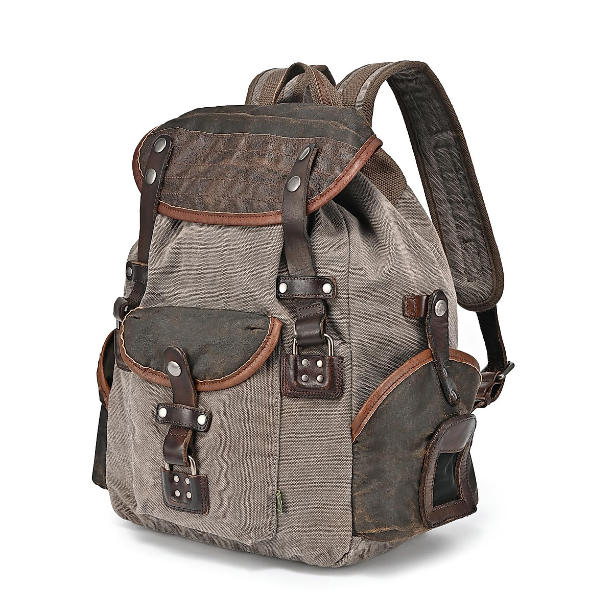 TSD The Same Direction Tapa Canvas Backpack | Vintage Backpack | Large Canvas Backpack with Genuine Leather Accents | For Laptop - Retro Backpack (Grey)