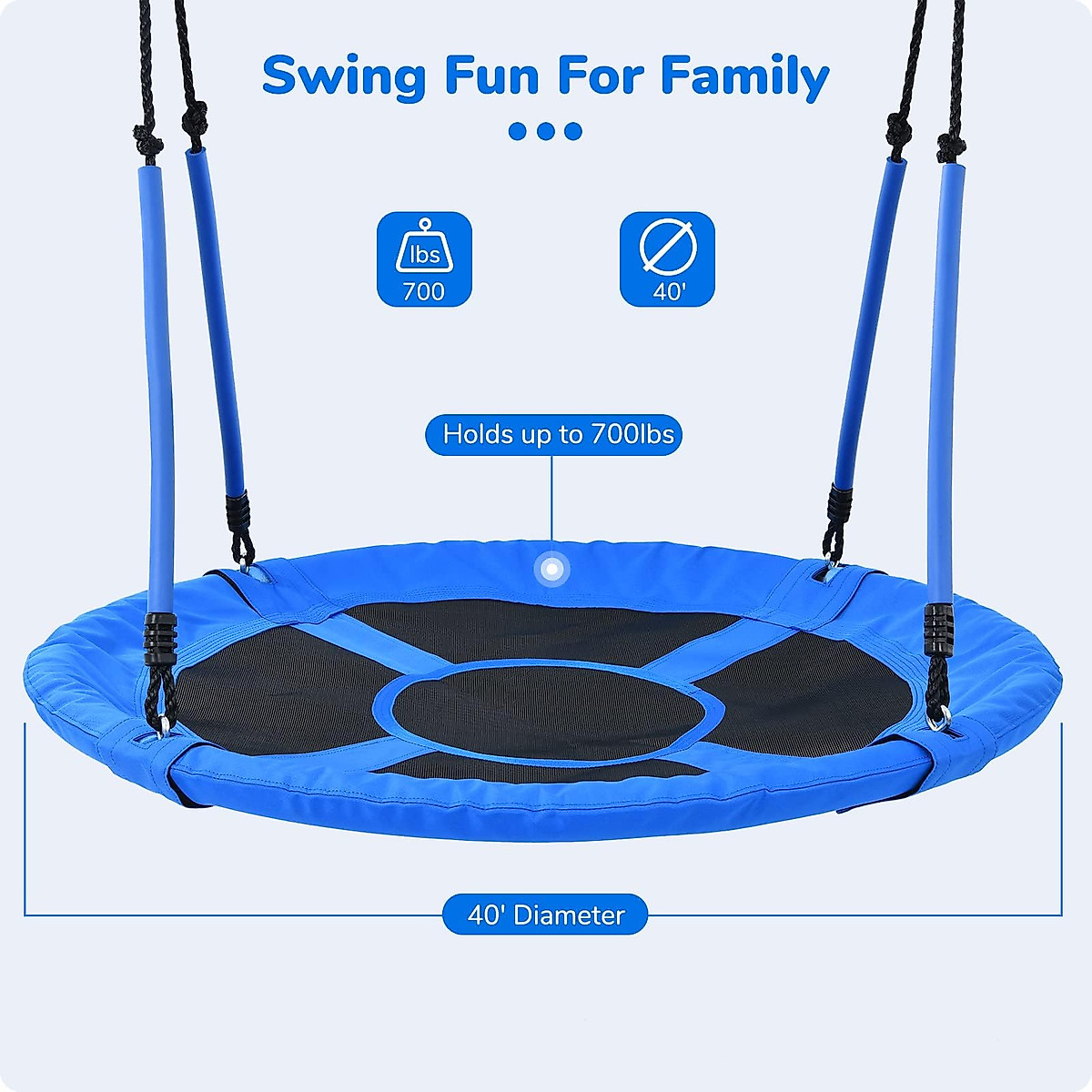 Trekassy 700lbs 40" Round Tree Swing with Handles for Kids Adults 900D Oxford Waterproof 2pcs Tree Hanging Straps Blue