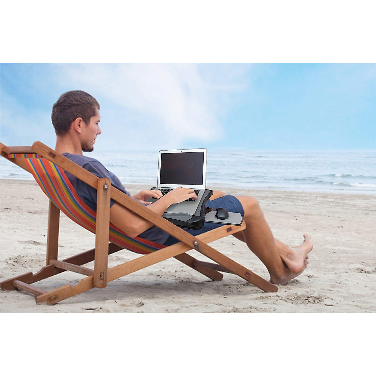 MAX SMART Laptop Lap Pad Laptop Stand with Attached Mouse Pad, Cushion and USB Cooling Fan, Non-Slip Heat Shield Tablet Computer Stand for Sturdy Work Station for Home, Office, Bed Sofa, Couch and Car