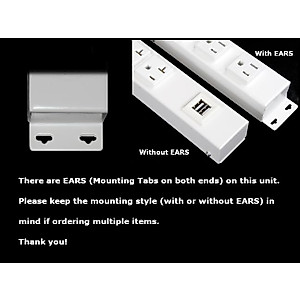 24” Hardwired Power Strip (NO Power Cord), 6 (NEMA 5-20R) Vertical Outlets (NOT Tamper Resistant), with Ears (mounting tabs on Both Ends), 20 Amp, USB, White