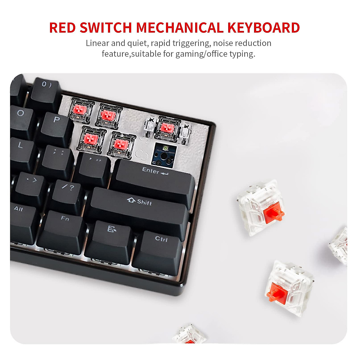 VIMUKUN 60% Mechanical Gaming Keyboard,RGB Backlit Wired Ultra-Compact Mini Keyboard, Waterproof 61 Keys Keyboard with Red Switch for Windows Laptop/PC/Mac