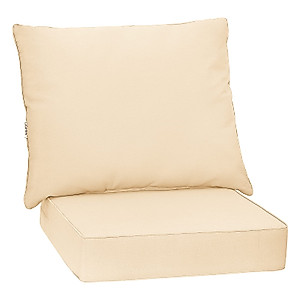 Giantex Patio Cushion Set, Deep Seat and Back Cushion, Outdoor Chair Pads with Ties, Cushion Replacement for Patio Furniture, Waterproof and High Resilient, 6 Inch Thick Indoor Floor Cushion