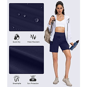 Obla Women's Hiking Cargo Shorts Zipper Pockets Soft High Waisted Quick Dry 7 Inch Long Shorts for Women Golf Athletic Summer (Navy_XL)