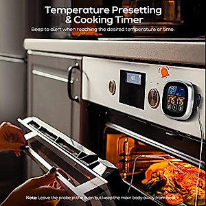 Pilita Digital Meat Thermometer with Large Touchscreen LCD, with Long Probe, Kitchen Timer, Backlight Instant Read for Smoker Kitchen BBQ Oven, Grill Thermometer, Cooking Food Meat Thermometer- Silver