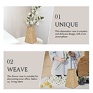 DECHOUS Trash Can Straw Woven: Wastebasket Woven Vase Decorative Container Bedroom Office Small Garbage Cans Wicker Waste Basket Countertop Container for Home Office