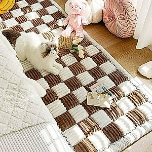 TTEDMO Cream-Coloured Large Plaid Square Pet Mat Bed Cover, Dog Sofa Couch (Light Brown,19.6x19.6 in)
