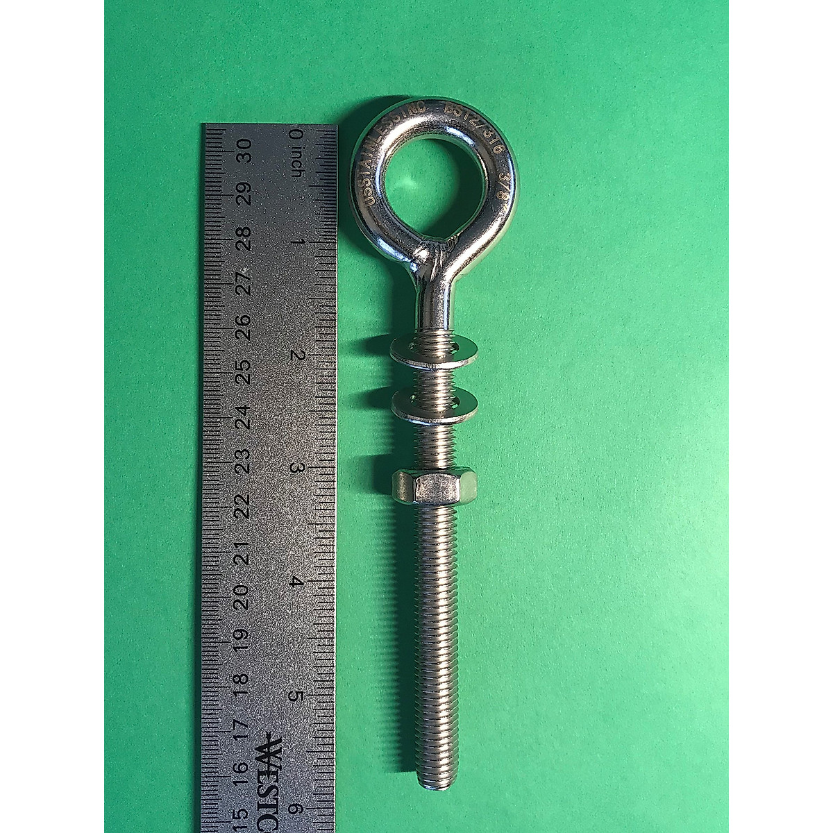 US STAINLESS 2 Pieces Stainless Steel 316 M10 Eye Bolt 10mm x 100mm (3/8" x 4") Marine Grade Pitch of 1.5