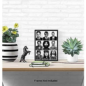 Bowie, Elvis, Johnny Cash, Jerry Garcia, Jimi Hendrix, Mick Jagger, Frank Sinatra, David Crosby, Janice Joplin Musicians Mugshots Photo - LARGE 11x14 - Music Gifts - Wall Art Home Decor Poster Prints