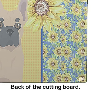 Caroline's Treasures WDK5420LCB Summer Sunflowers Fawn French Bulldog Glass Cutting Board Large Decorative Tempered Glass Kitchen Cutting and Serving Board Large Size Chopping Board