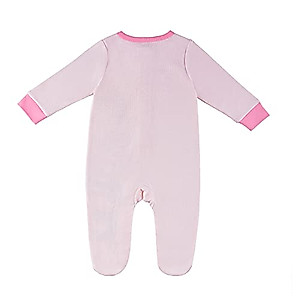 Disney Princess Girls’ Long Sleeve Footed Romper Coverall With Bow Headband for Newborn – Pink/White