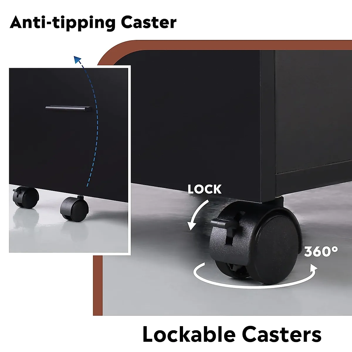 DEVAISE Wood File Cabinet, 2 Drawer Filing Cabinet for Home Office, Vertical File Cabinets with Wheels fits A4/Letter/Legal Size File, Black