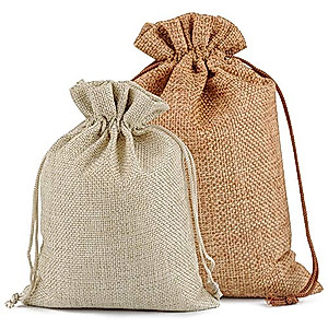 Lucky Monet 25/50/100PCS Burlap Gift Bags Wedding Hessian Jute Bags Linen Jewelry Pouches with Drawstring for Birthday, Party, Wedding Favors, Present, Art and DIY Craft (100Pcs, Cream, 4” x 6”)