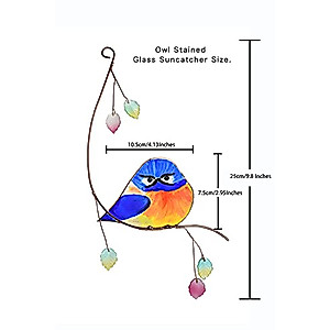 Lolitarcrafts Grumpy Owl Stained Glass Suncatcher Bluebird Stained Glass Window Hangings Glass Painting Bird Hanging