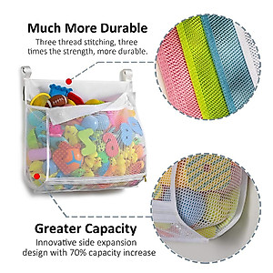 TENRAI Clever Zippered Mesh Bath Toy Organizer, Multiple Ways to Hang, Extra Large Opening Bathroom Toy Holder, Large Capacity Multi Use Bathtub Toy Storage Bag（1 Large, White）