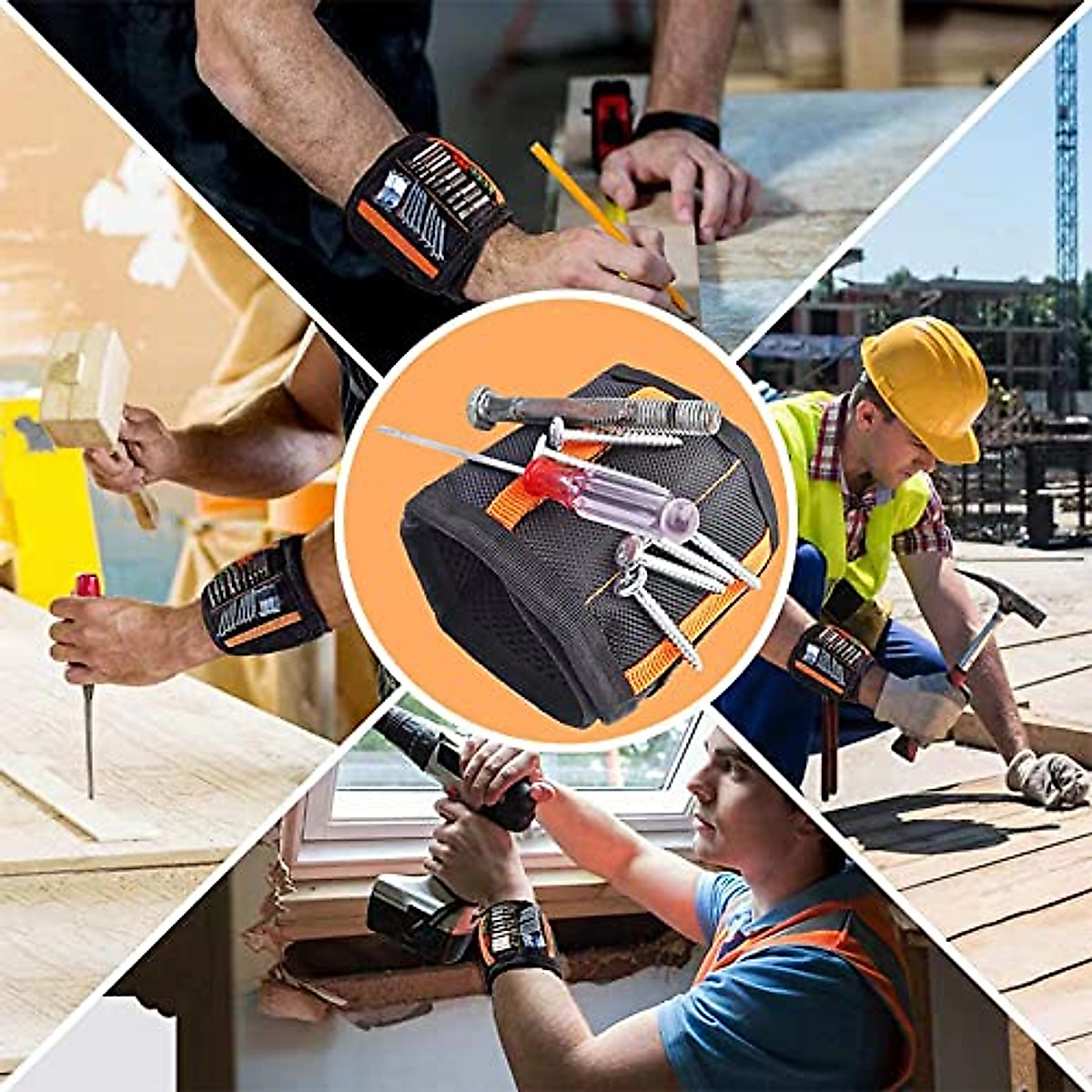 Size-adjustable Magnetic Wrist Band, Wristband for Holding Screws with 15 Strong Magnets, Tool Band Cool Christmas Gifts for Dad, husband Stocking Stuffers for Screwdriver Tool Parts