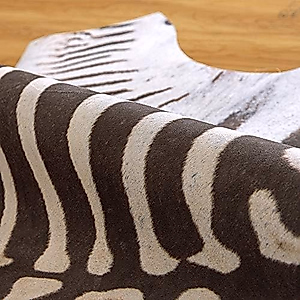 jinchan Zebra Print Area Rug Faux Skin Cowhide Animal Design Mat Faux Suede Indoor Floorcover for Bedroom Living Room 5x6 Safari Design