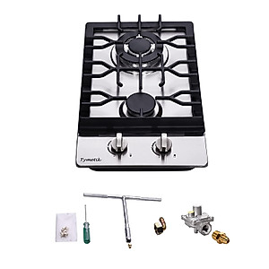 Gas Cooktop 12 Inch, 2 Burners Gas Stovetop Built-in Stainless Steel Gas Stove Dual Fuel LPG/NG Convertible Gas Hob for RVs, Apartments, Outdoor