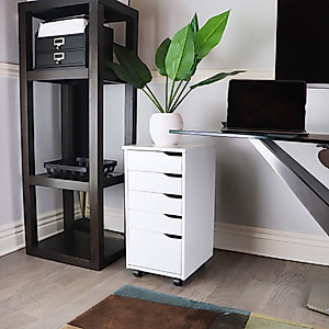 Adeptus Original Roll Cart Connect Solid Wood, 4+1 Drawer Narrow Drawers Roll Carts, White