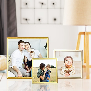 Autjvy 4x4 Picture Frames Gold - Brushed Brass Modern Simple Thin Aluminum Metal Photo Frame with HD Real Glass, Display for Tabletop and Wall Collage. (2 Pack)