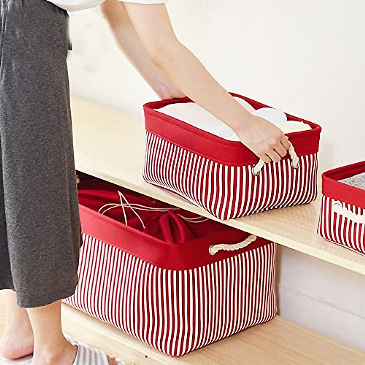 2 Pack Closet Canvas Fabric Storage Basket Storage Bins Organizing Baskets for Shelves, Closets, Laundry, Nursery, Decorative Baskets for Gifts Empty