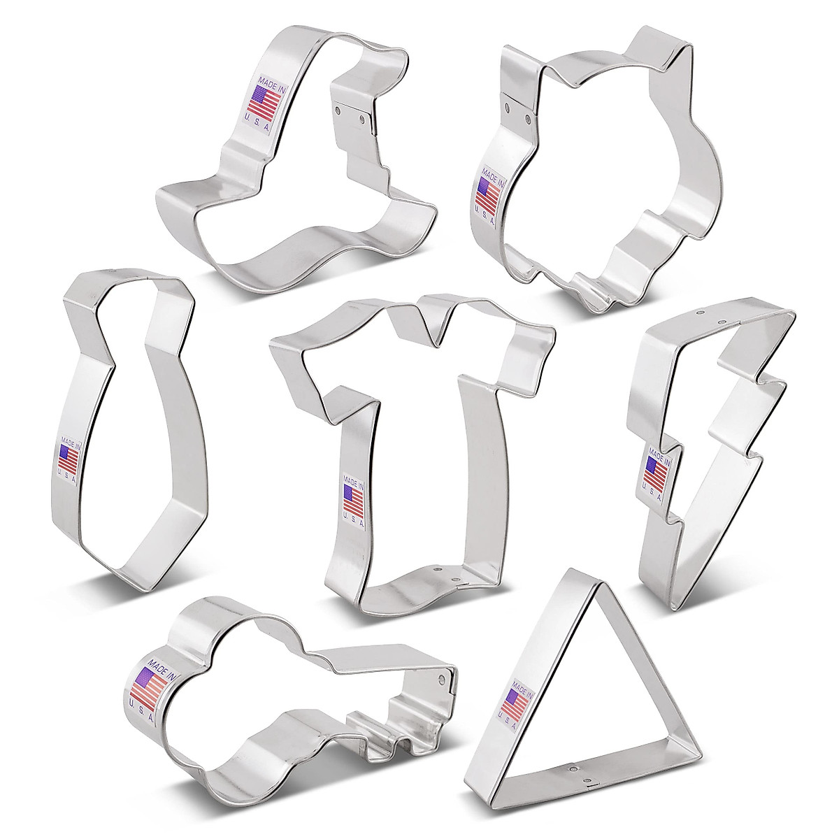 Witchcraft and Wizardry Cookie Cutters 7-Pc. Set Made in the USA by Ann Clark, Robe, Tie, Owl, Lightning Bolt, Witch's Hat, and more