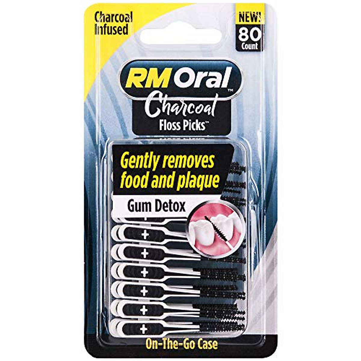 RM Oral Charcoal Whitening Soft Brushes 4ct with 80 Count Charcoal Floss Picks