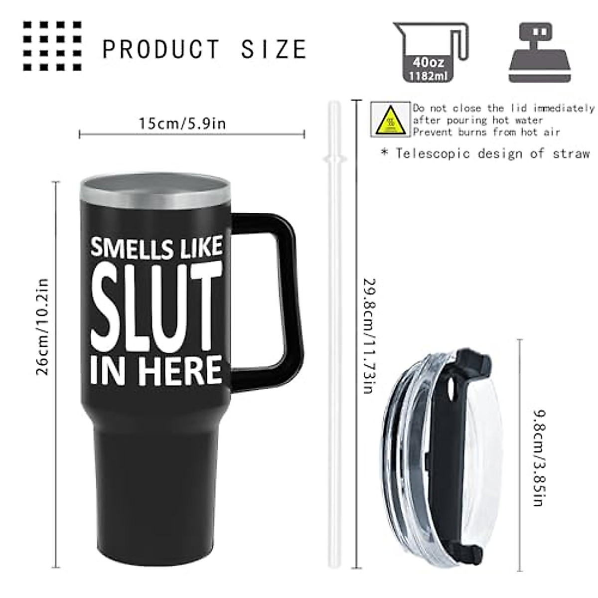 Smells Like Slut In Here Tumbler 40 oz Tumblers with Handle Insulated Tumblers Stainless Steel Tumbler Funny Gifts