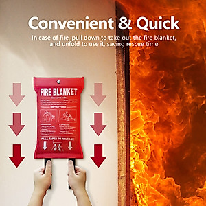Fire Blanket, Fiberglass Fire Emergency Blankets, Suppression Flame Retardant Fireproof Survival Safety Fire Suppression Blanket, for Kitchen Home Car Office Warehouse Camping BBQ School Fireplace