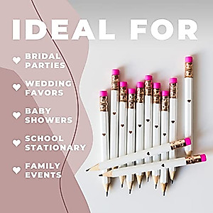 MARKT Mini Heart Pencils for Bridal Shower Games & Wedding Favors, Small White Pencils With Rose Gold Foil for Party Prizes or Gifts for Guests, Pre Sharpened Golf Pencils With Erasers (30 Pack)
