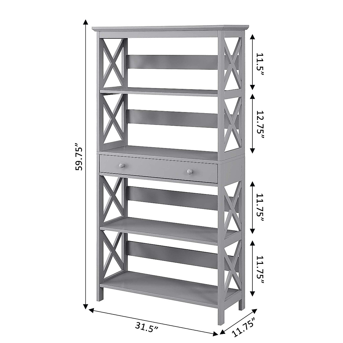 Convenience Concepts Oxford 5 Tier Bookcase with Drawer, Gray
