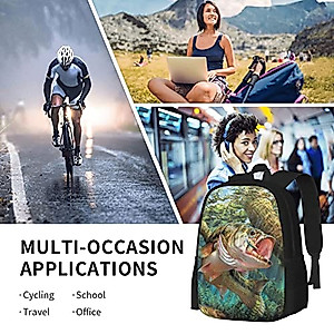 Aeoiba Business Laptop Backpack, Bass Fish Fishing Water Resistant College Bookpack Lightweight School Computer Bag, Casual Hiking Travel Daypack for Men Women Girls