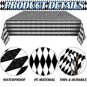 3 Pieces Black and White Checkered Tablecloths Plastic Gingham Table Cover for Wonderland Party Tea Party Supplies Camping Picnic Wedding Birthday Halloween Party Decorations, 54 x 108 Inch