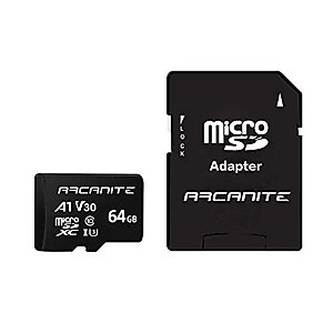 ARCANITE 64GB microSDXC Memory Card with Adapter - A1, UHS-I U3, V30, 4K, C10, Micro SD, Optimal Read speeds up to 90 MB/s