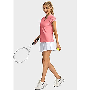 Soothfeel Women's Golf Shirt Cap Sleeve V Neck Polo Shirts Lightweight Quick Dry Workout Tennis Shirts Tops for Women(Light Orange, M)
