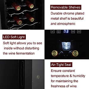 12 Bottle Wine Cooler Refrigerator Inverter Compressor Wine Fridge Cabinet for Countertop or Table Home Freestanding with Lock,Quiet Operation Adjust Temperature 41°F-64°F Small Cooling Wine Cellar for Alcohol Drinks With Digital Touch Display