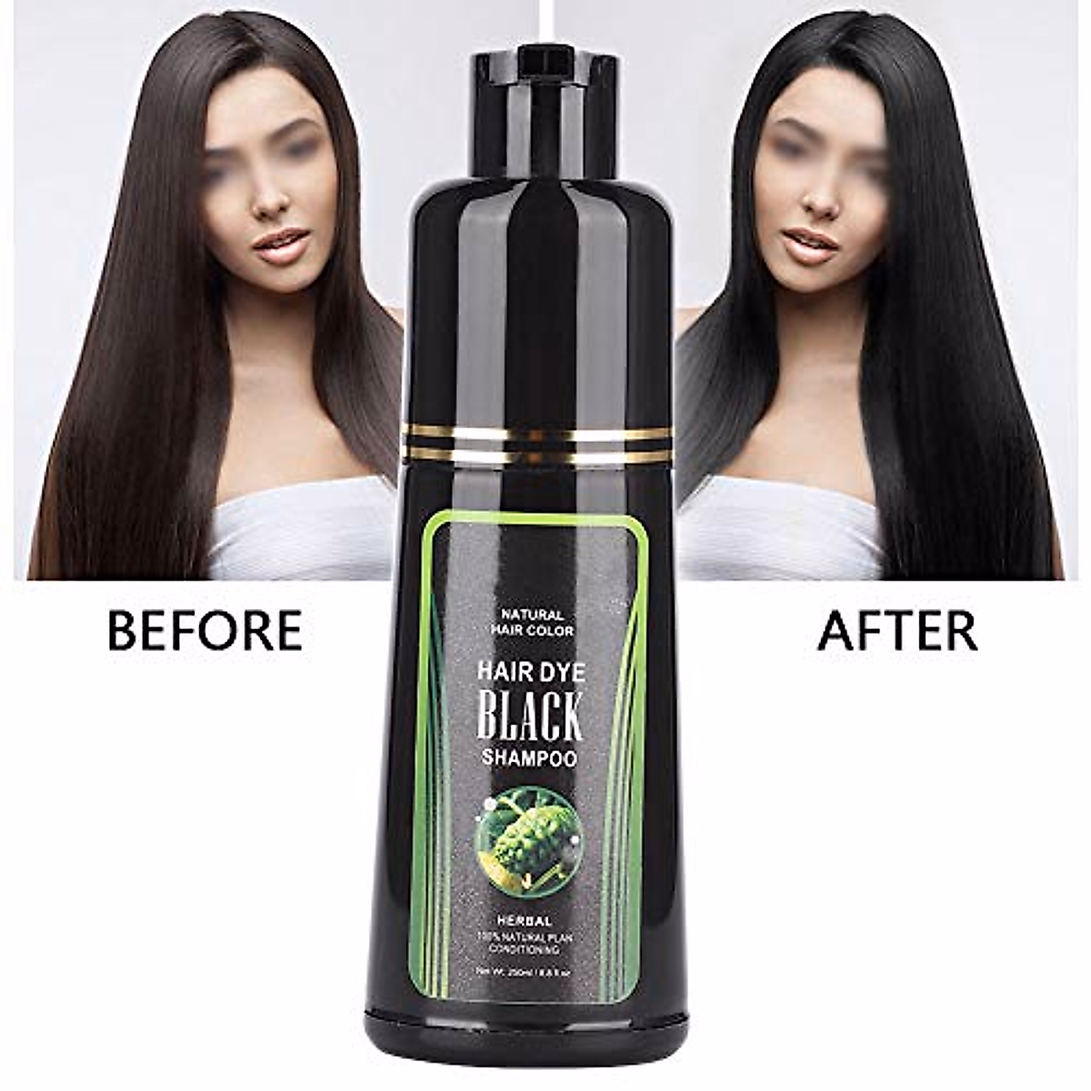 Natural Black Hair Shampoo, White to Black Shampoo for Men and Women, White Hair Removal Dye Hair Coloring Shampoo(250ml)