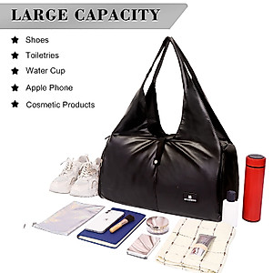 Bounmer Sports Gym Bag Travel Duffel Bag with Dry Wet Pocket and Shoes Compartment for Women, Large Waterproof Foldable Yoga Bag Weekend Bag for Beach Swim Pool Sports Gym (Black)